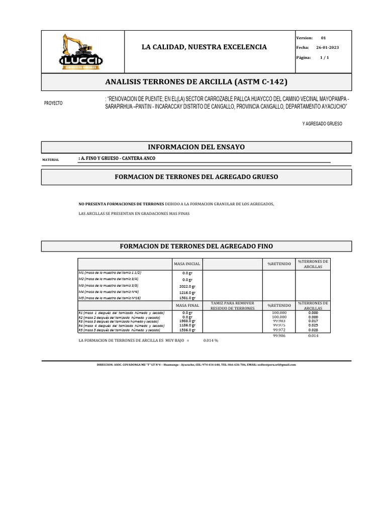 Análisis de Terrones de Arcilla en Agregados | PDF