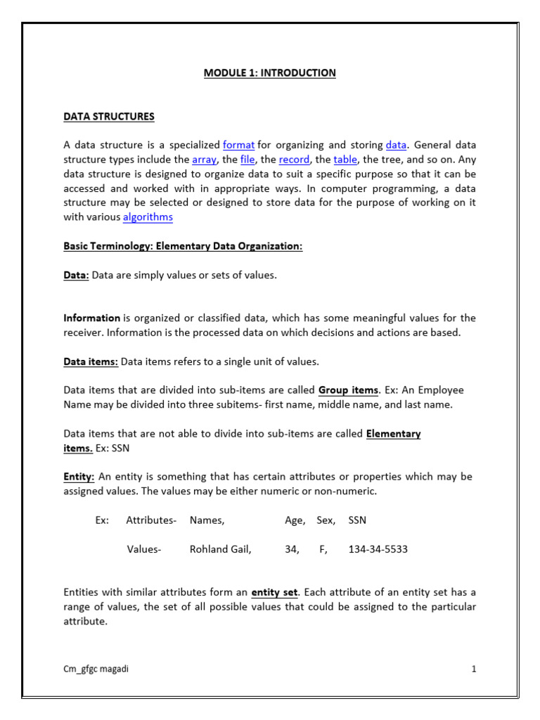 Unit 2 Data Structures Introductions 1 Pdf Algorithms Data Type