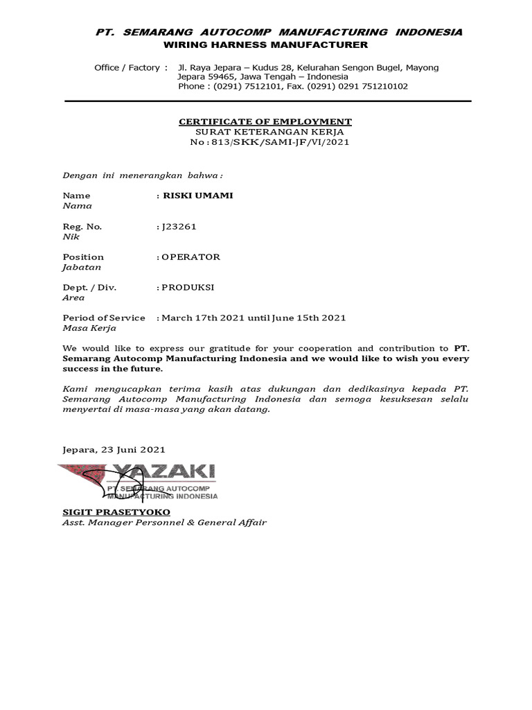 Pt. Semarang Autocomp Manufacturing Indonesia Riski Umami | PDF