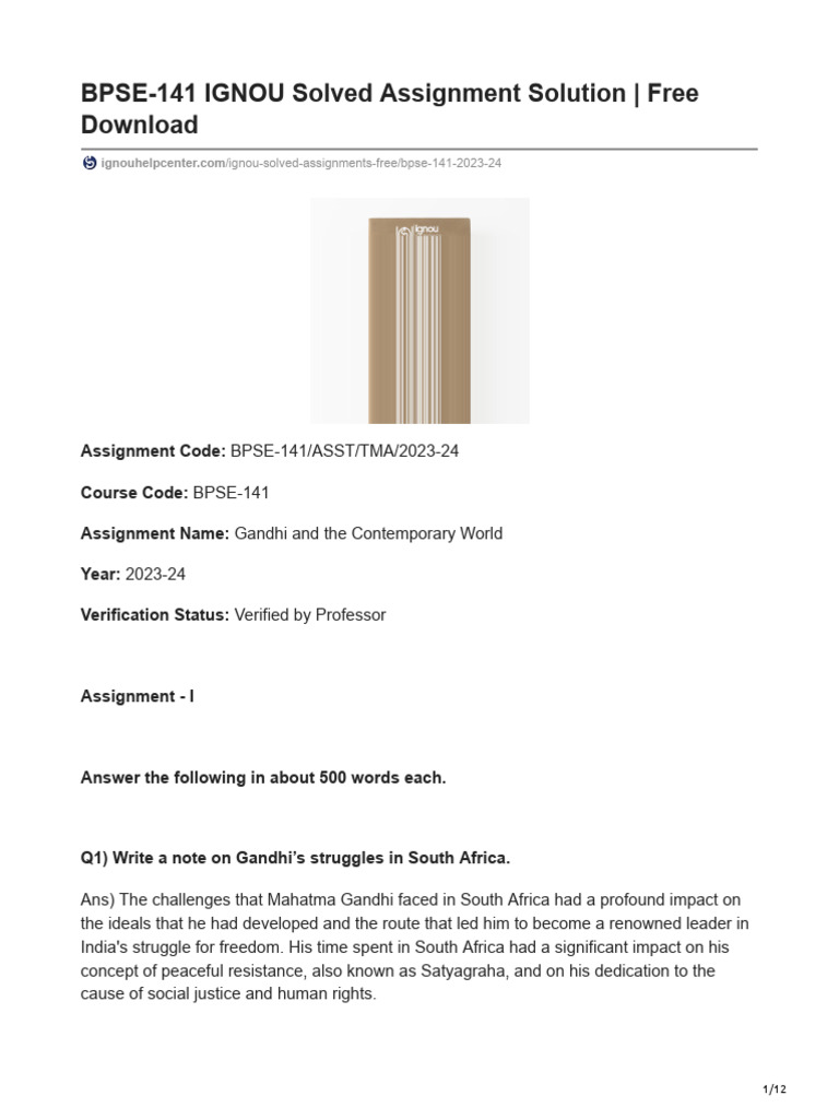 BPSE-141 IGNOU Solved Assignment Solution | PDF | Mahatma Gandhi | Sustainability