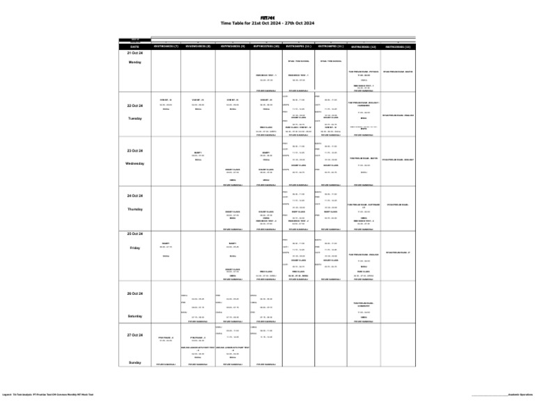 Weekly Exam Schedule: Oct 21-27, 2024 | PDF