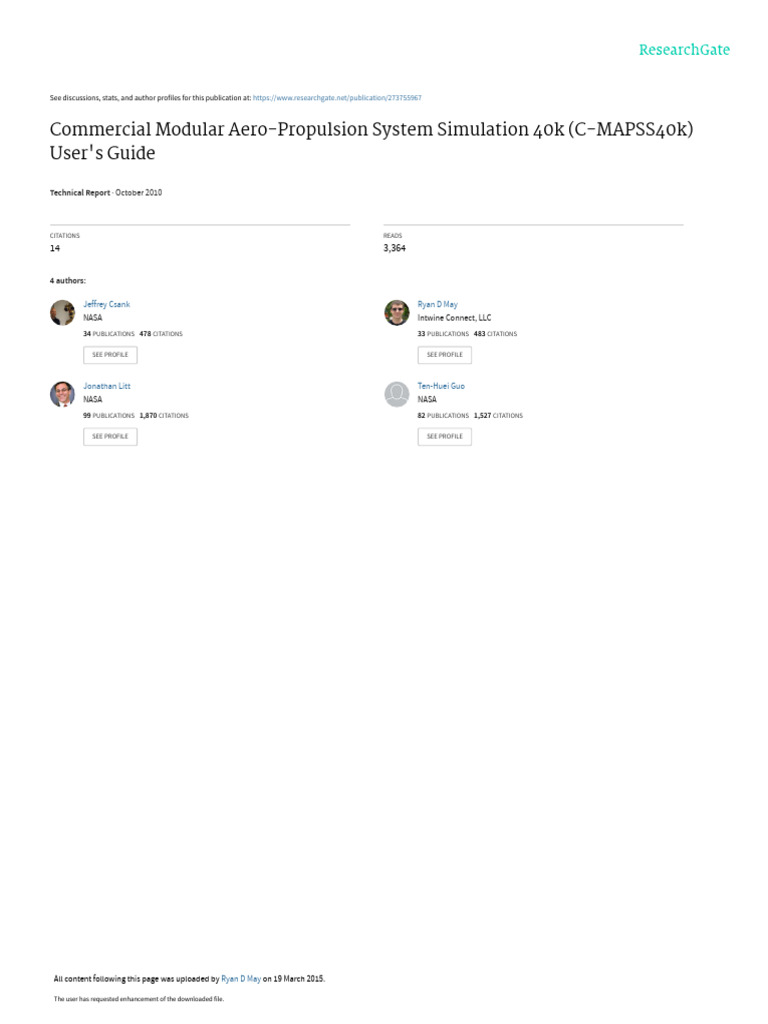 Commercial Modular Aero-Propulsion System Simulation 40k (C-MAPSS40k) User's Guide | PDF ...
