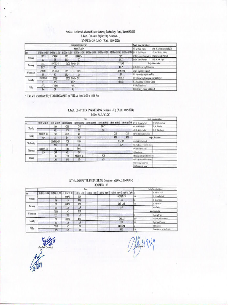 Revised Time - Table B.Tech Odd Semester | PDF