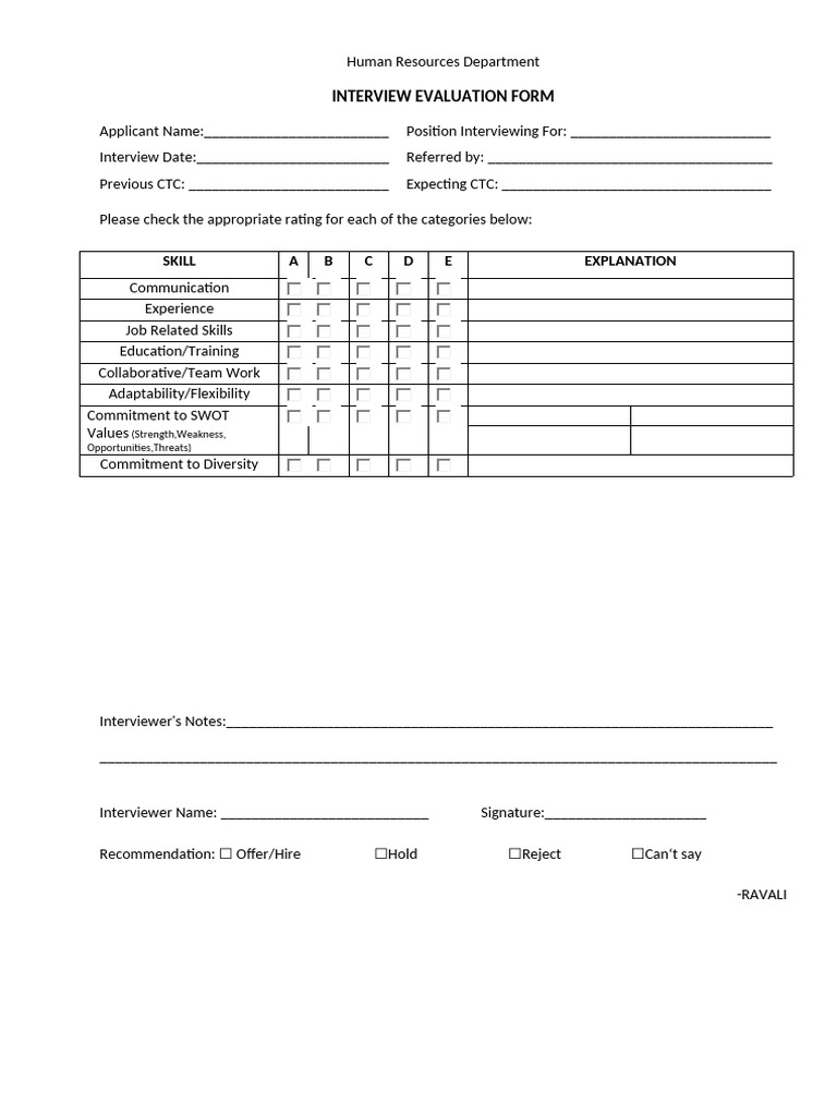 Interview Evaluation Form Template | PDF