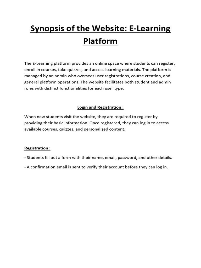 Synopsis of The Website | PDF | Login | Educational Technology