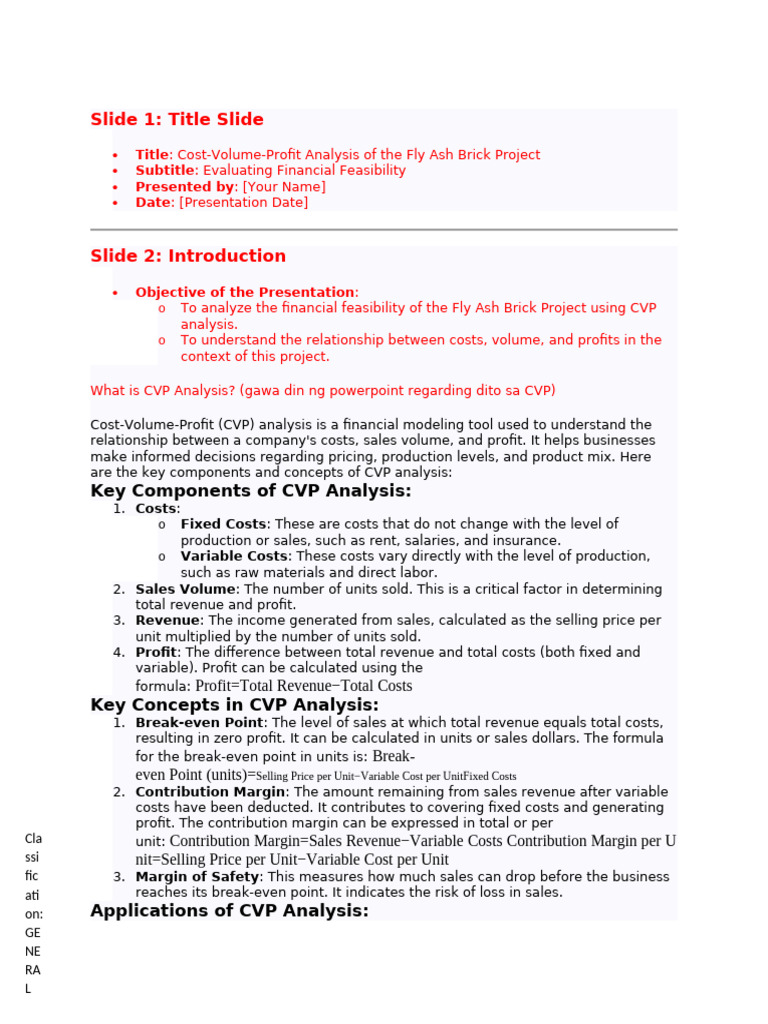 CVP Analysis of Fly Ash Brick Profitability | PDF | Profit (Economics ...