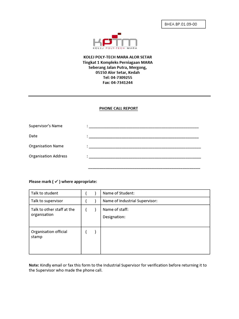 Phone Call Report (Bhea.bp.01.09-00) | PDF | Communication