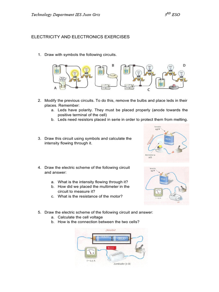 ELECTRICITY AND ELECTRONICS EXERCISES-components | PDF | Resistor | Electrical Network