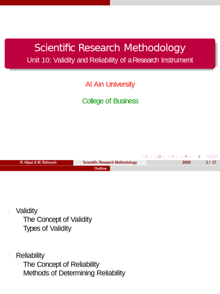 Unit 10 - Validity and Reliability of A Research Instrument | PDF ...