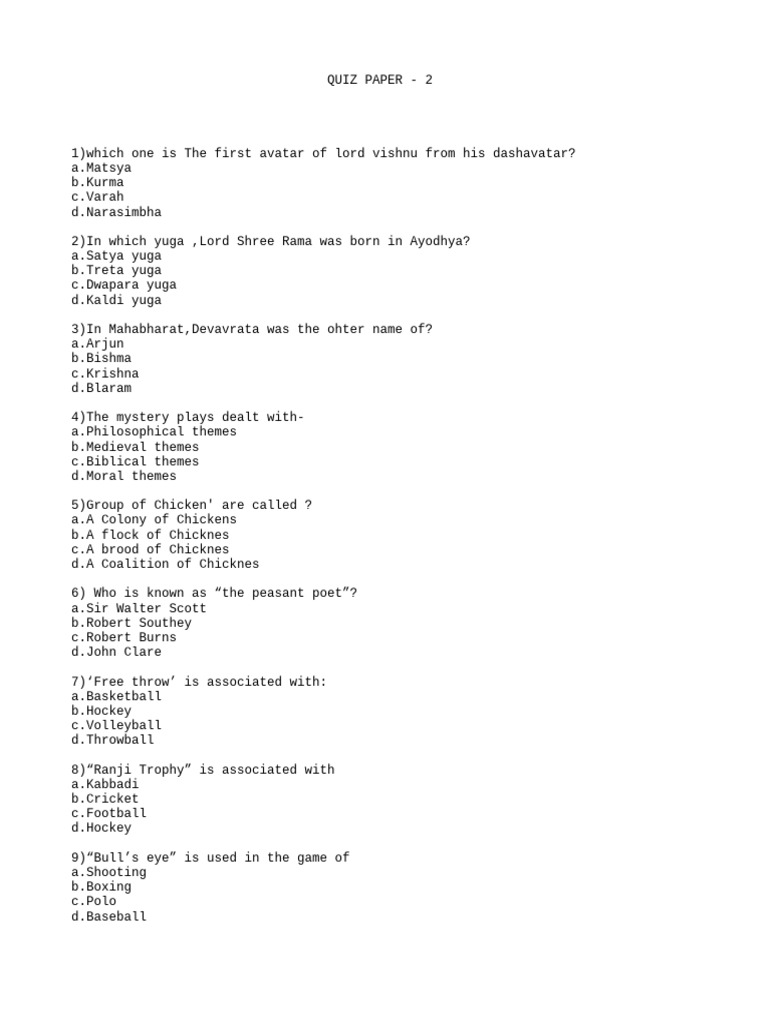 General Knowledge Quiz Paper 2 | PDF | Young Adult