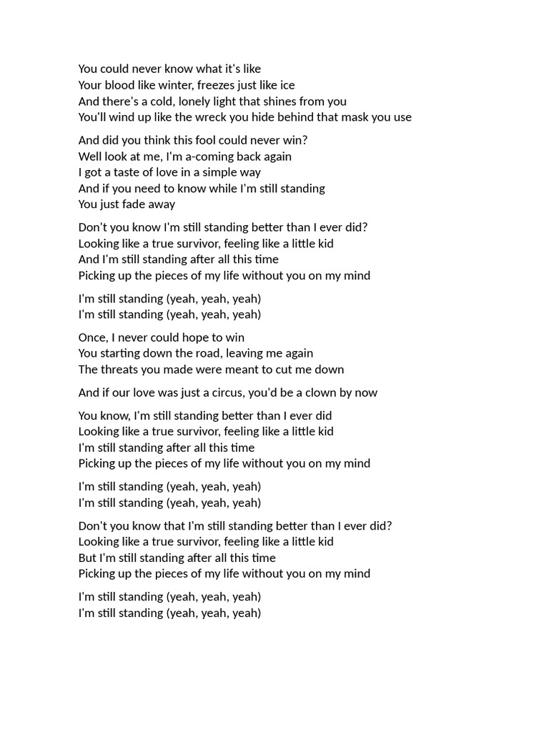 I'm Still Standing Lyrics Analysis | PDF