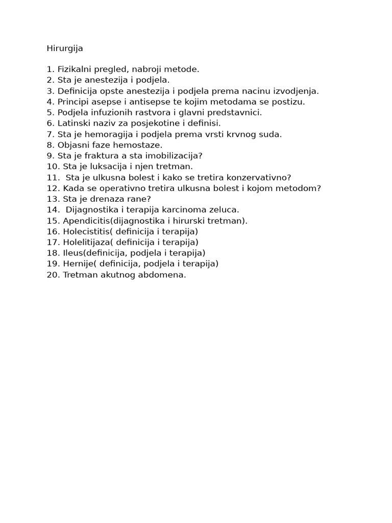 Hirurgija Pitanja | PDF