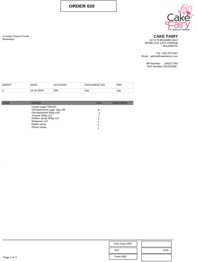 Country Choice Foods Order Summary | PDF