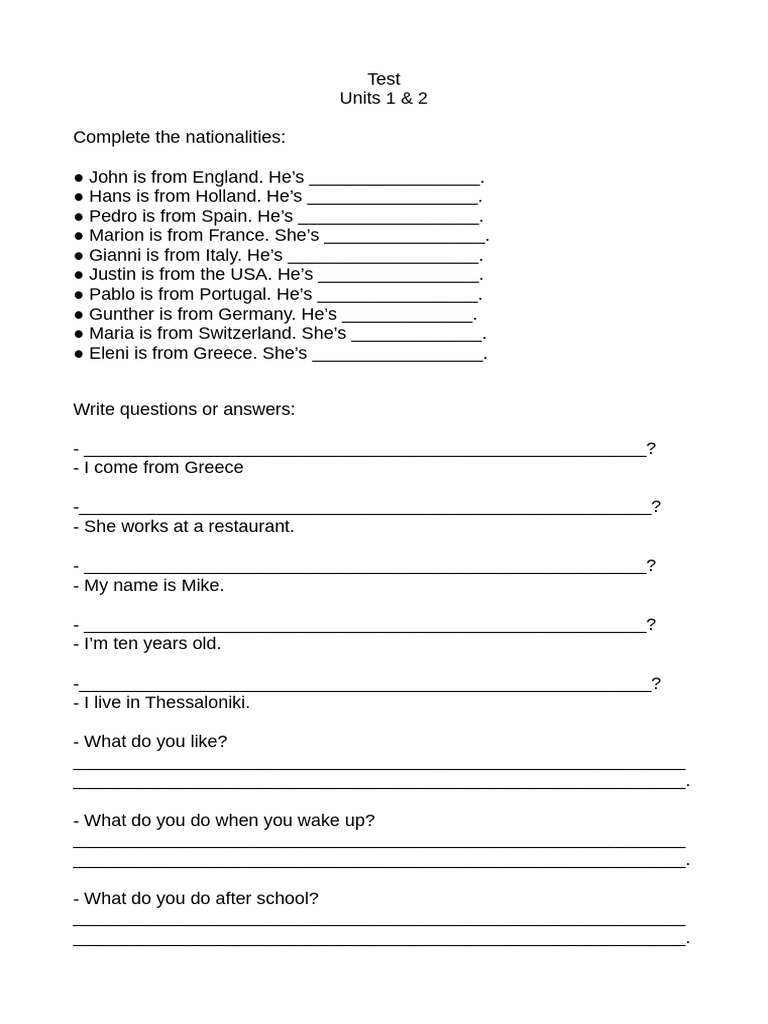 Nationalities and Basic English Exercises | PDF | Lifestyle