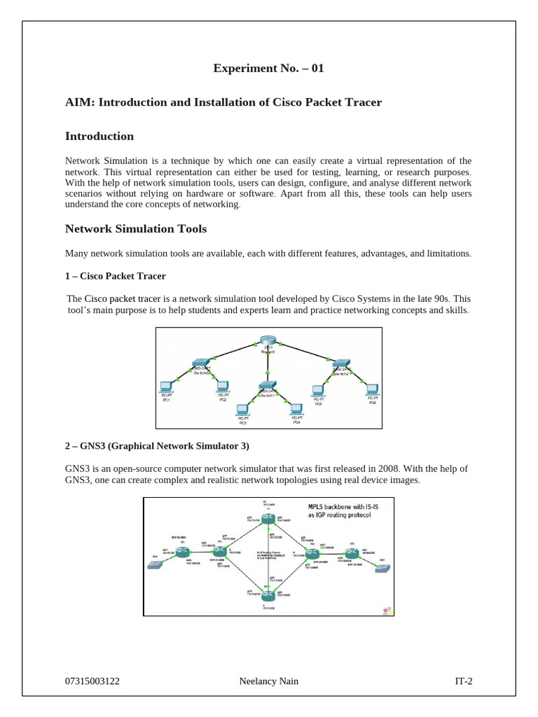 exp1_CPT | PDF | Computer Network | Simulation