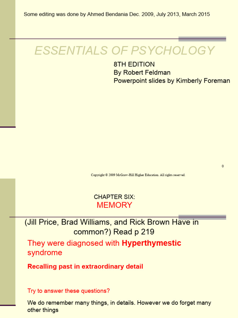 Memory Feldman8 PPT Ch06 Animated | PDF | Memory | Recall (Memory)
