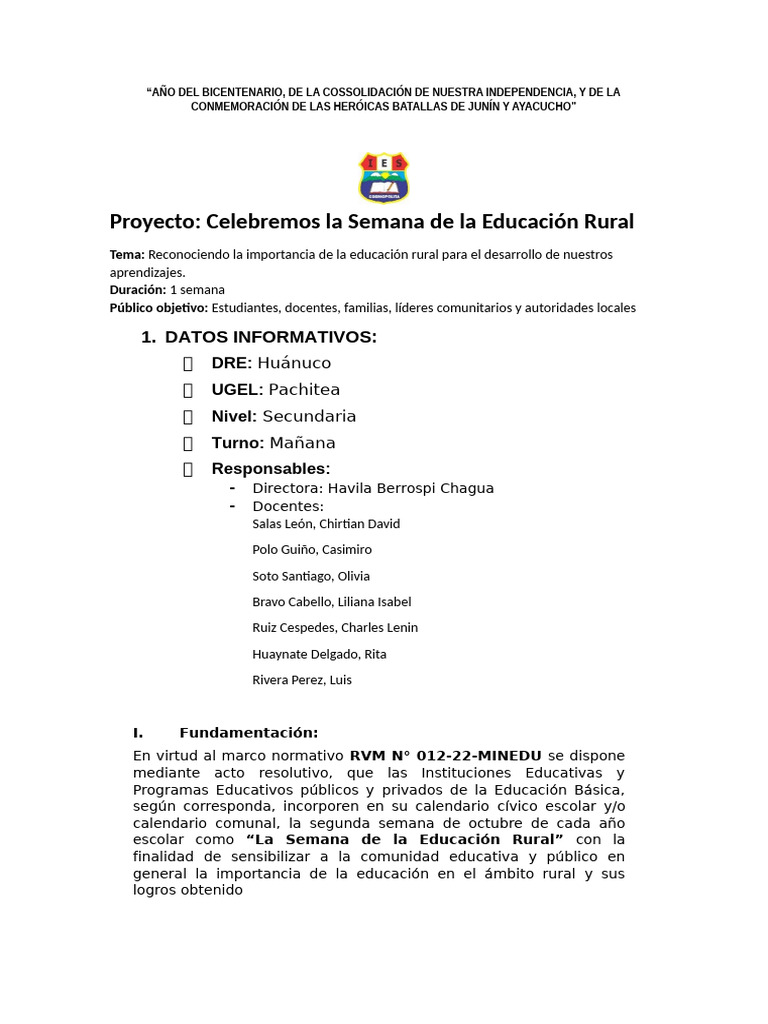 Semana de La Educación Rural Cosmoolita | PDF
