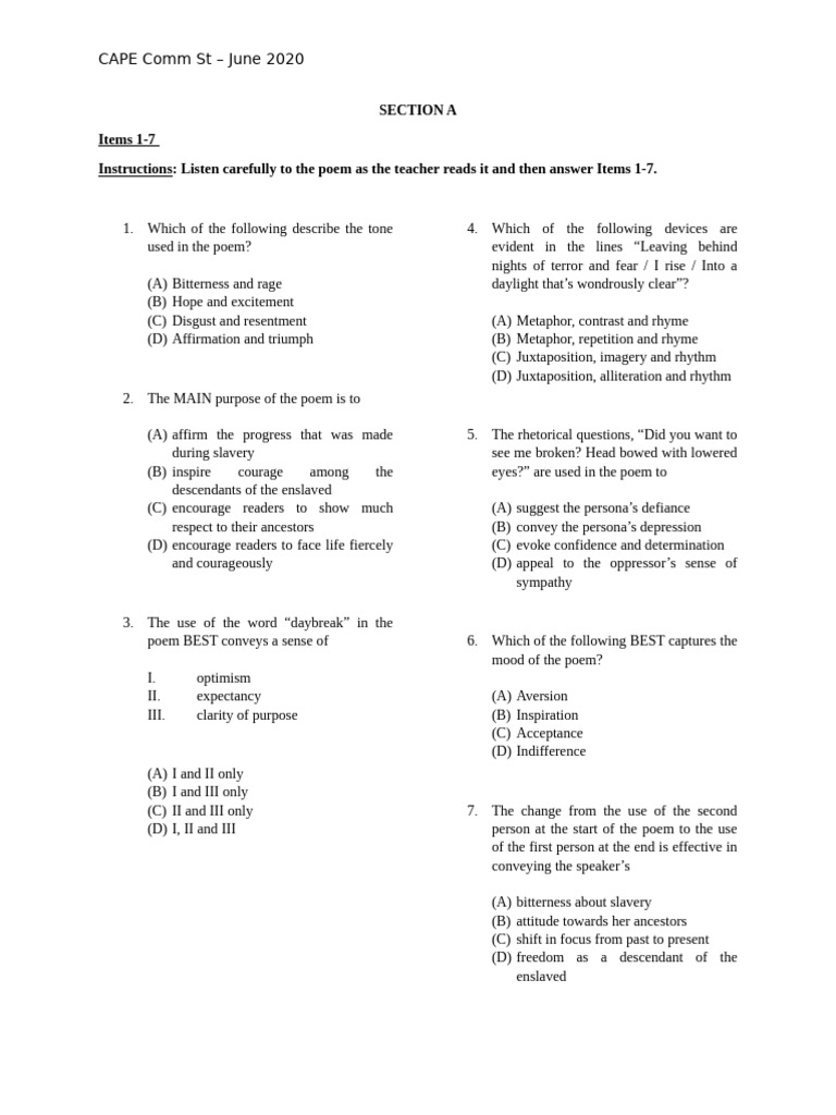 Communication Studies - Paper 1 - 2020 | PDF | Poetry | Linguistics