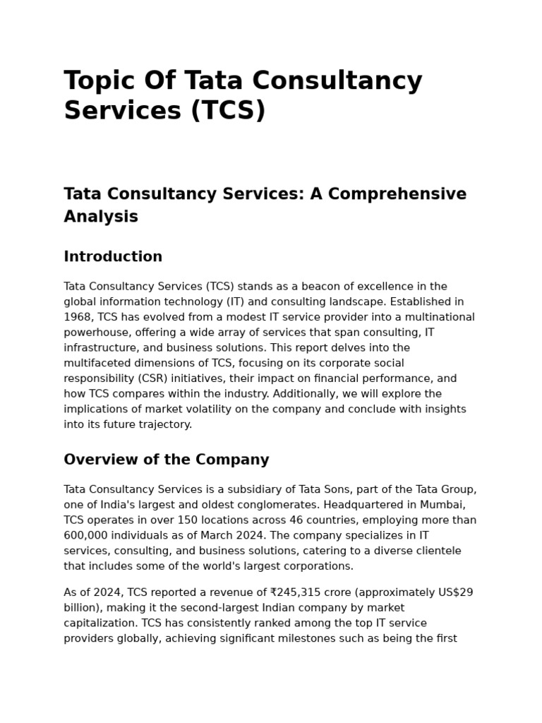 Topic Of_Tata Consultancy Services (TCS) | PDF | Corporate Social ...