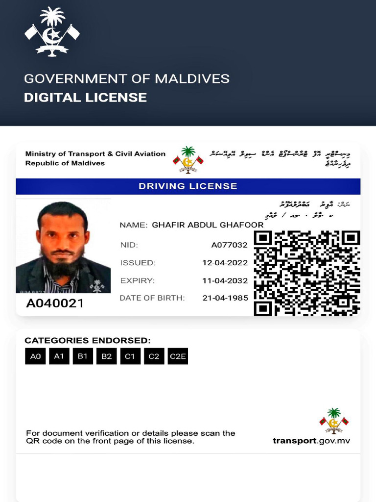 Maldives Driving License Categories | PDF