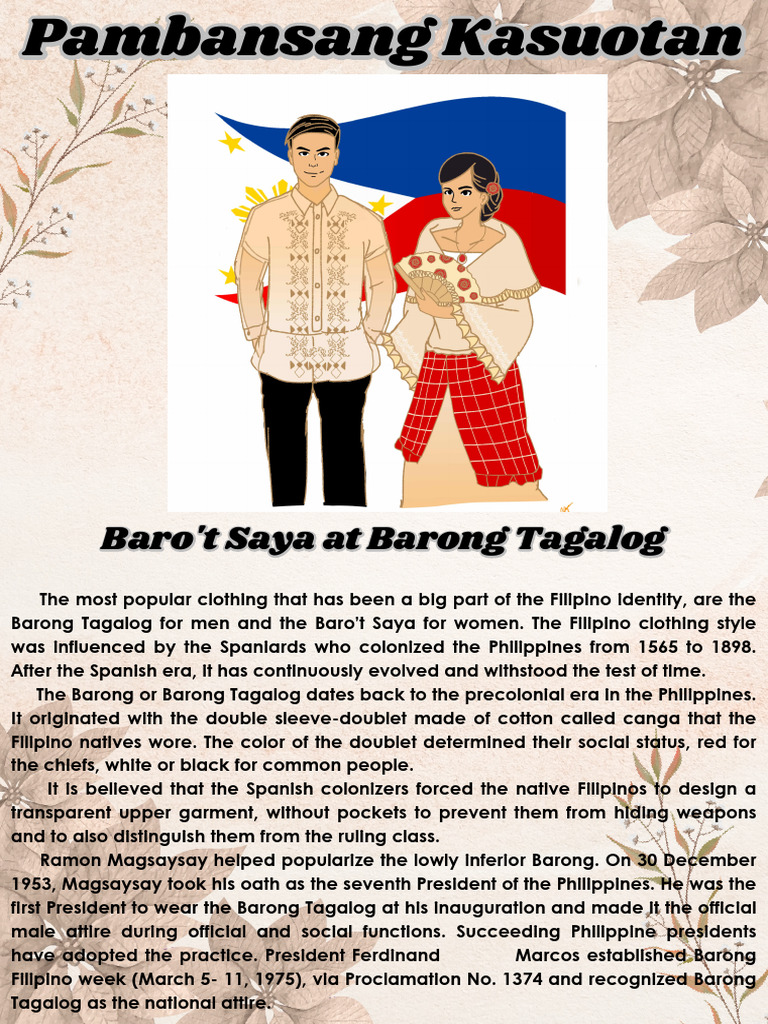 Baro't Saya at Barong Tagalog | PDF | Clothing | Fashion