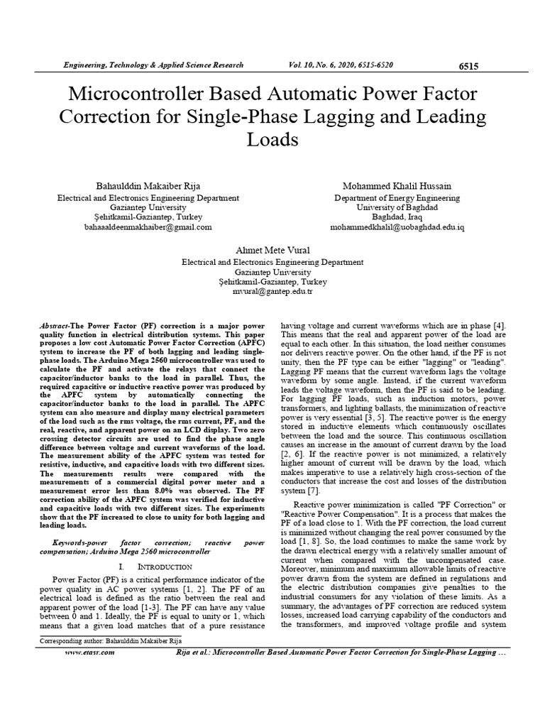 Microcontroller Based Automatic Power Factor Corre | PDF | Ac Power | Capacitor
