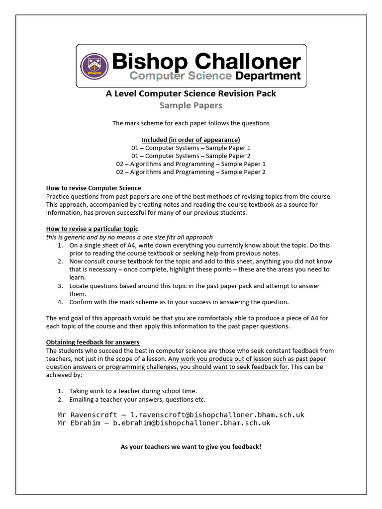 1 Y13 Revision - A Level Past Paper Pack - Sample Papers - Complete | PDF | Computer Data ...