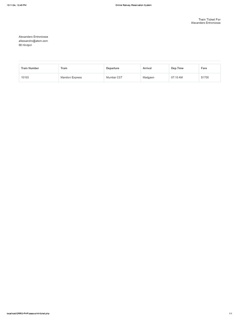 Online Railway Reservation System | PDF