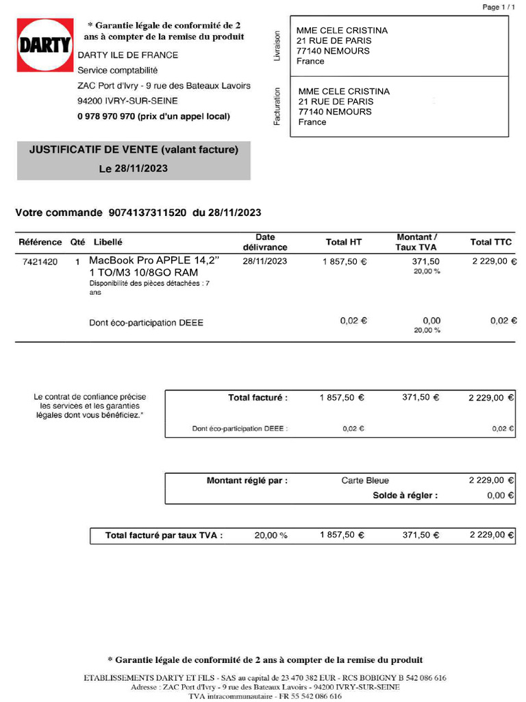 Facture Macbook Pro | PDF
