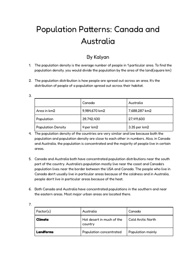 Population Patterns | PDF | Australia | Canada