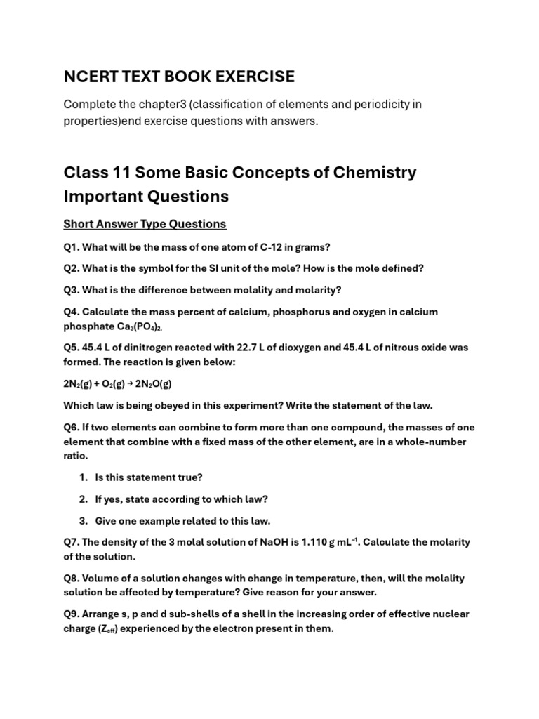 Holiday Homework Class XI Chemistry | PDF | Cathode | Anode