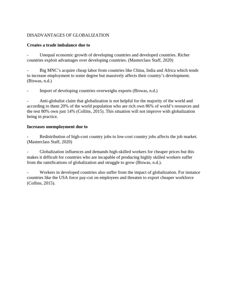 DISADVANTAGES OF GLOBALIZATION With In-Text Citation and References | PDF
