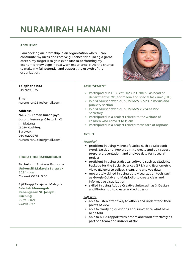 CV & CL (Nuramirah Hanani) | PDF | Economies