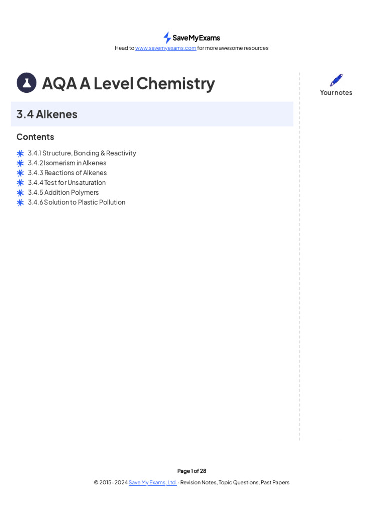 .4 Alkenes | PDF | Chemical Bond | Polymerization