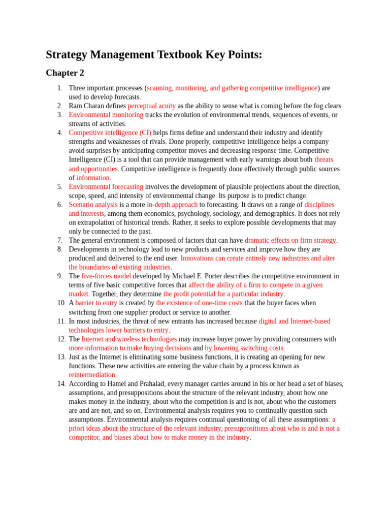 Strategy Management Textbook Key Points - 2 | PDF | Strategic ...