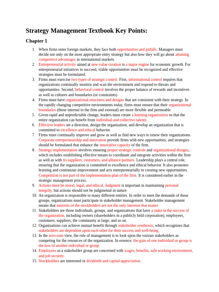 Strategy Management Key Points | PDF | Stakeholder (Corporate) | Strategic Management