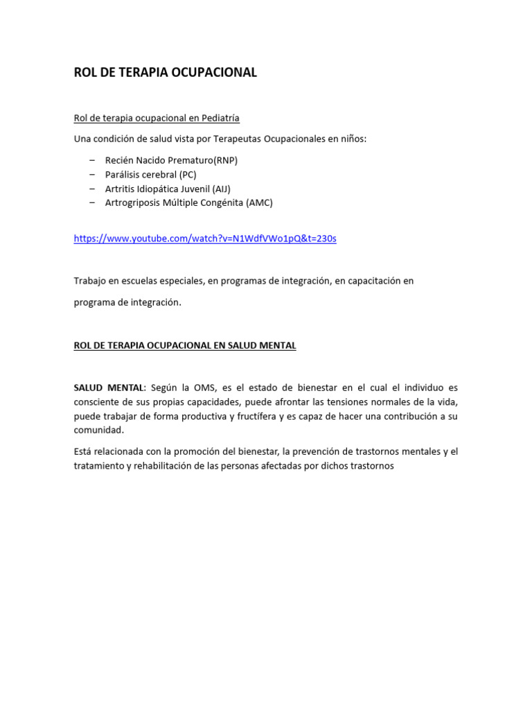 Rol de Terapia Ocupacional | PDF | Terapia ocupacional | Gerontología