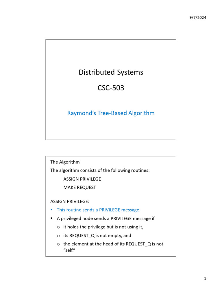 Distributed Systems Csc 503 Raymonds Tree Based Algorithm Pdf Network Topology Applied