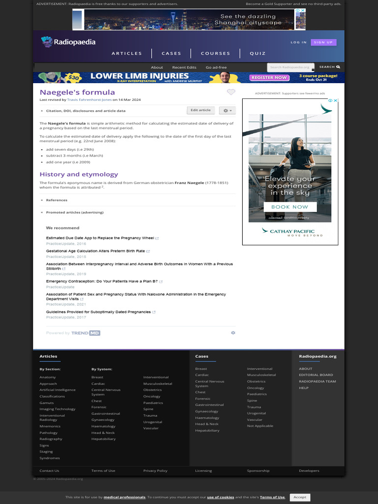 Naegele's Formula Radiology Reference Article | PDF | Pregnancy ...