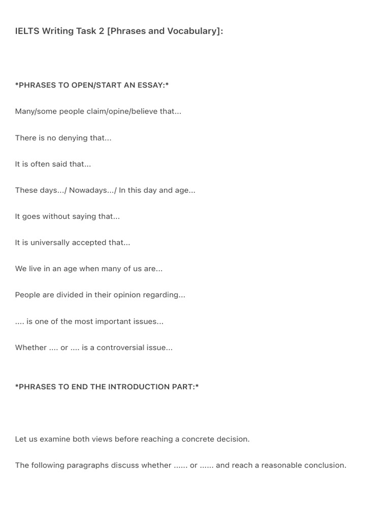 IELTS Writing Task 2 (Phrases and Vocabulary) | PDF | Essays | Argument