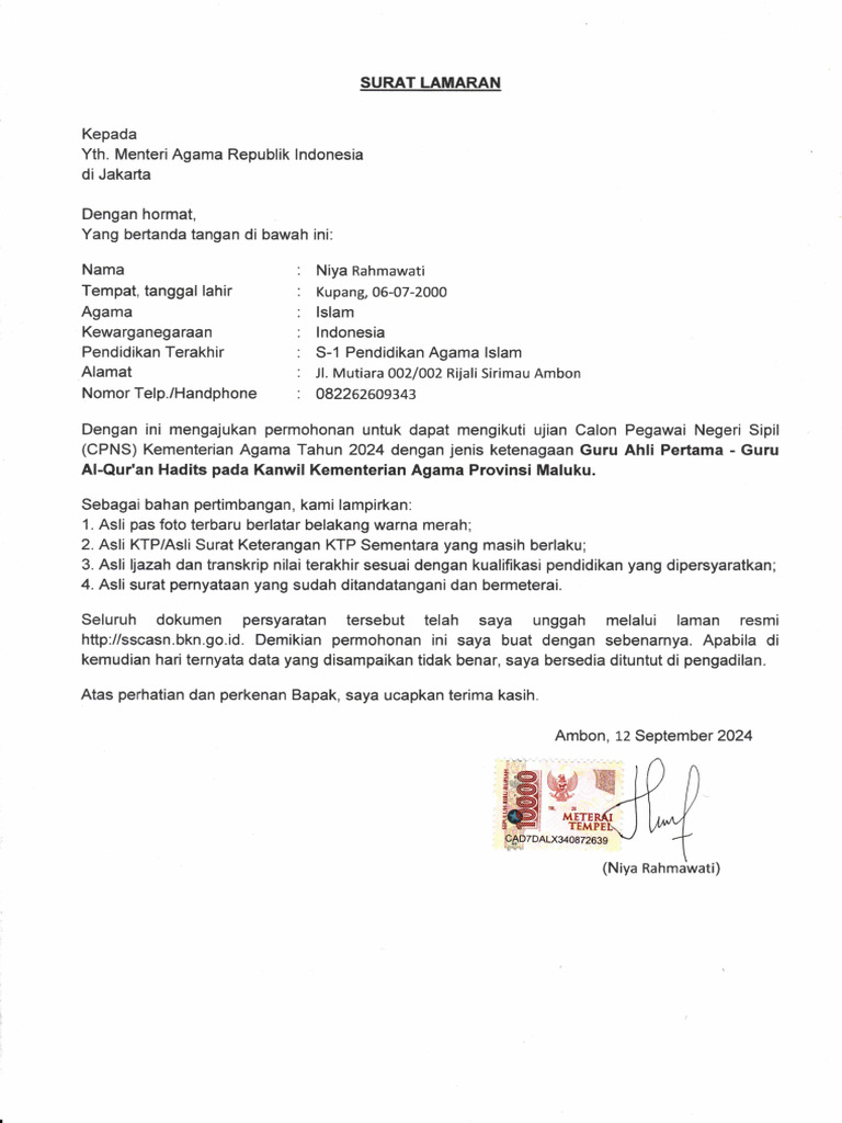 Surat Lamaran 1 | PDF