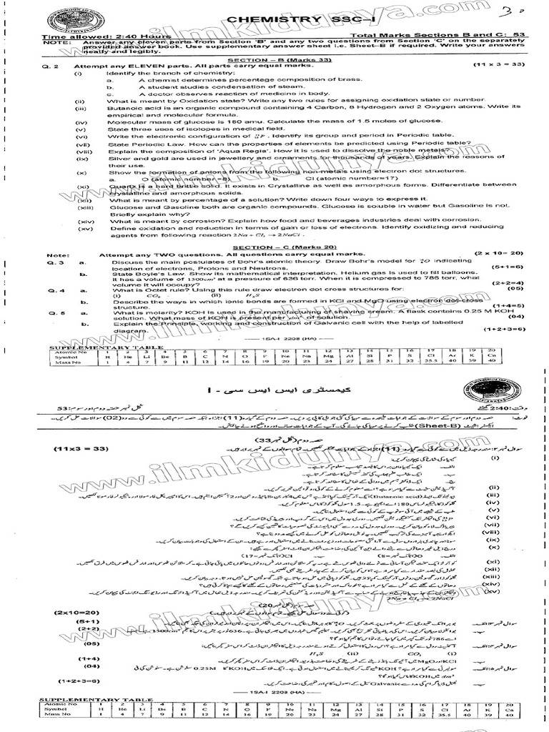 Past Paper 2022 Federal Board Class 9th Chemistry Group I Subjective ... Past Paper 2022 Federal Board Class 9th Chemistry Group I Subjective ...