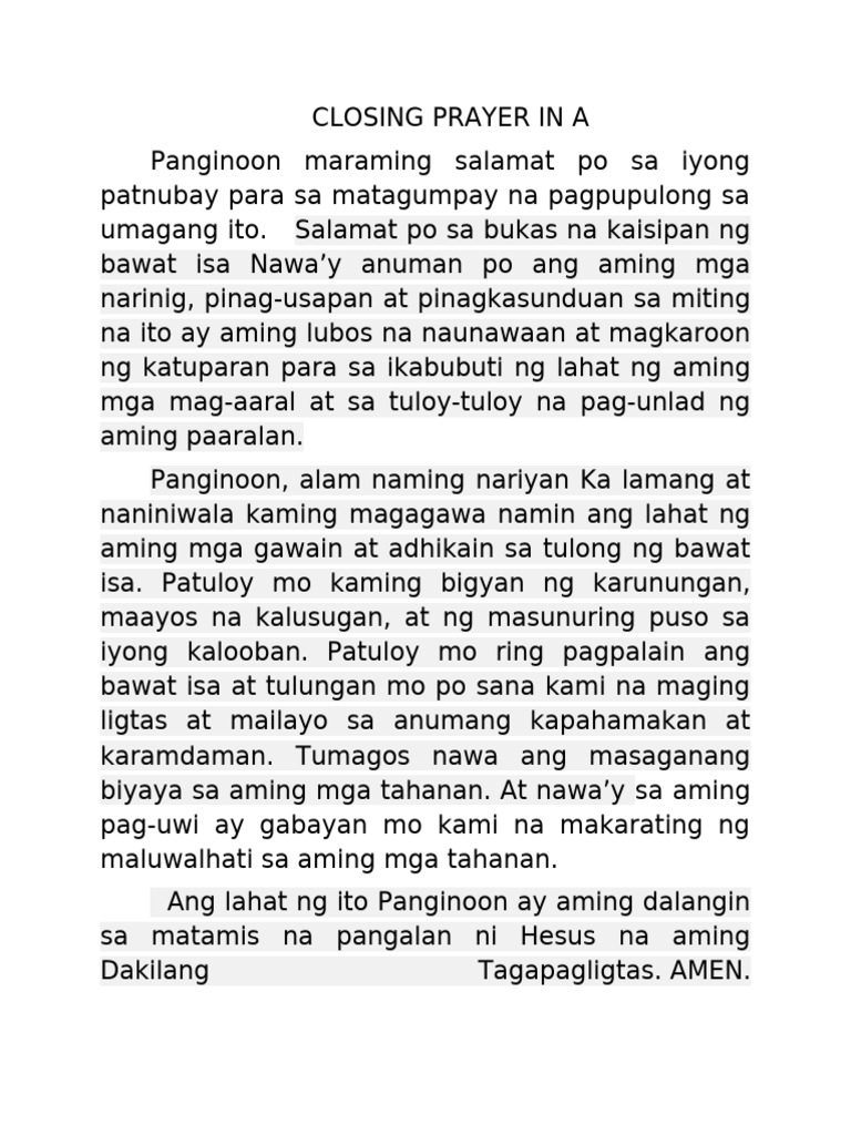 Closing Prayer in A Meeting | PDF