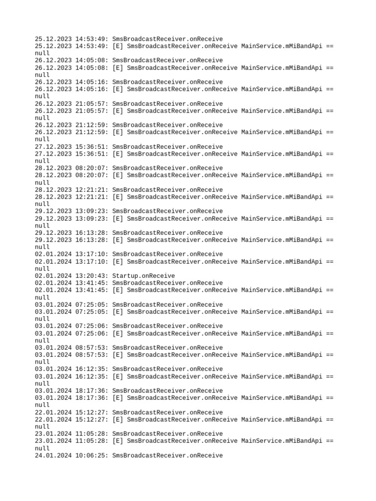 SMS Receiver Error Logs 2023-2024 | PDF | Computers