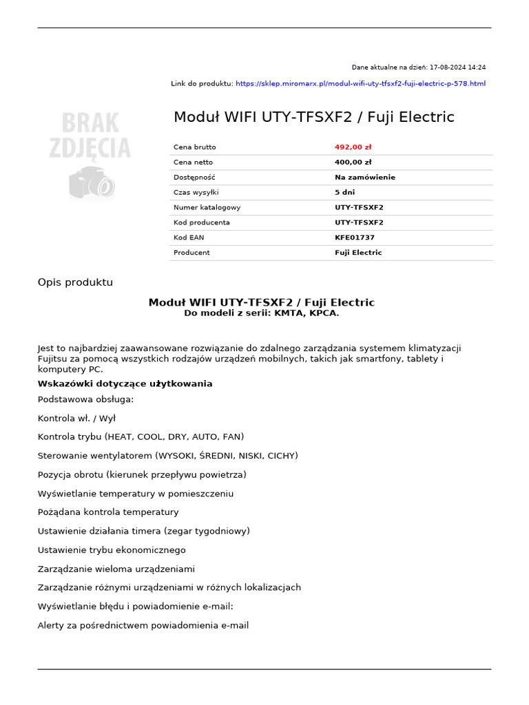 Modul Wifi Uty tfsxf2 Fuji Electric | PDF