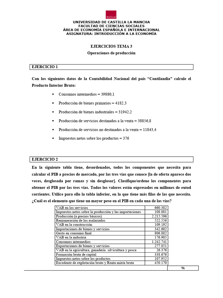 Ejercicios Tema3 | PDF | Producto Interno Bruto | Economias