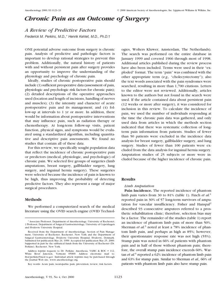 2000 Chronic Pain As An Outcome of Surgery | PDF | Pain | Medicine