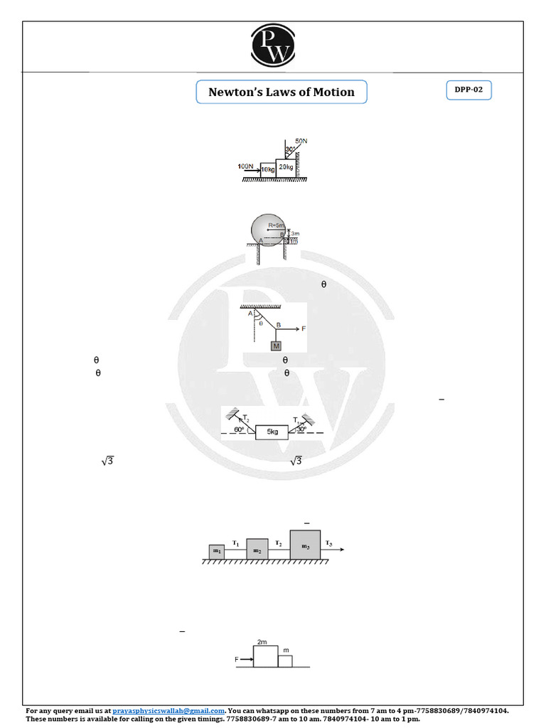 Laws of Motion - DPP-02 - 2. NLM - DPP-02 - Prayas | PDF | Force | Tension (Physics)