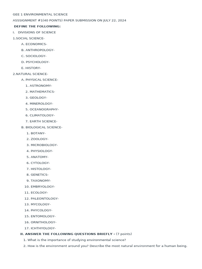Envi Sci Assignment 1 | PDF