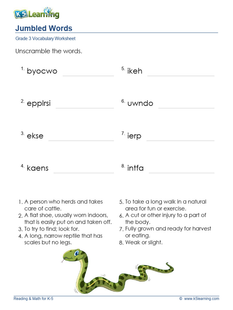 Grade 3 Vocabulary Jumbled Words | PDF